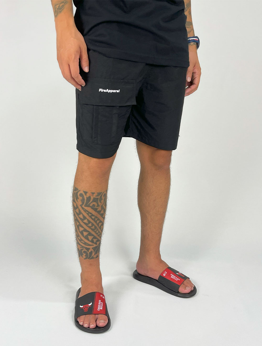 Shorts Curto Fire Tactel Taslan Little Tag Bolso Front - Preta